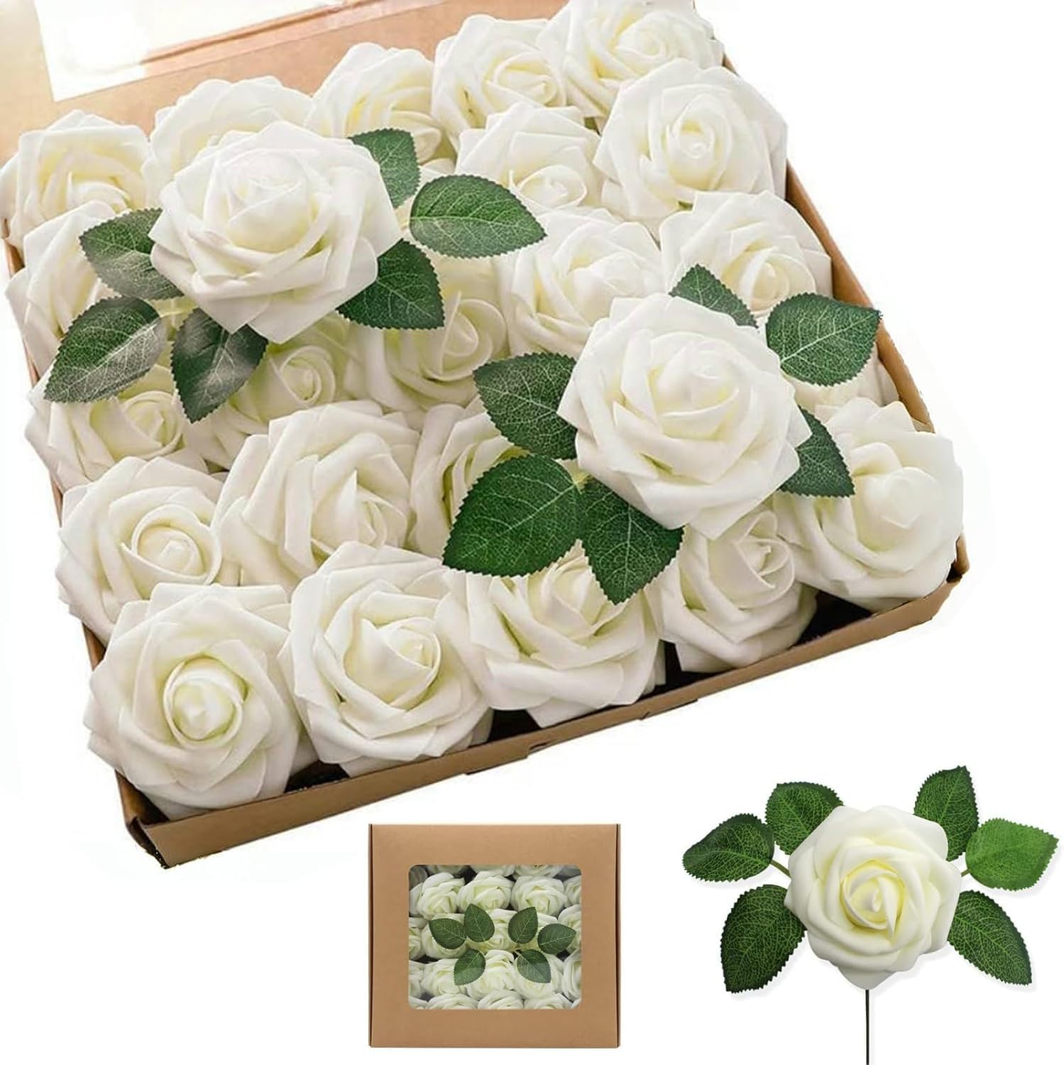 BOPULS 50Pcs Roses Artificial Flowers,Real Touch Fake Flowers Roses ...