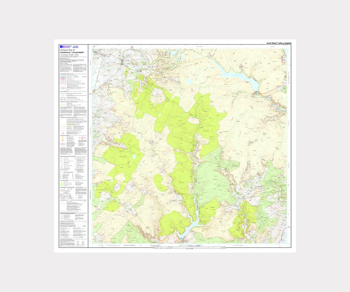 Explorer 187 ~ Llandovery / Llanymddyfri ~ Ordnance Survey Laminated Wall Map (approx 95 x 125 ...