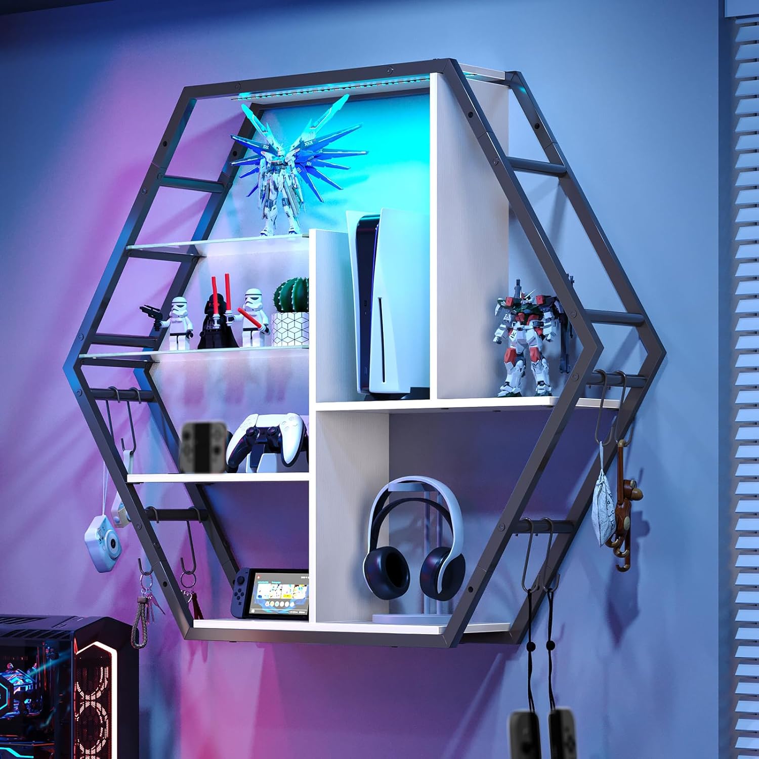 cointwo Floating Shelves With Lights, Led Shelves For Wall, Gaming Room ...