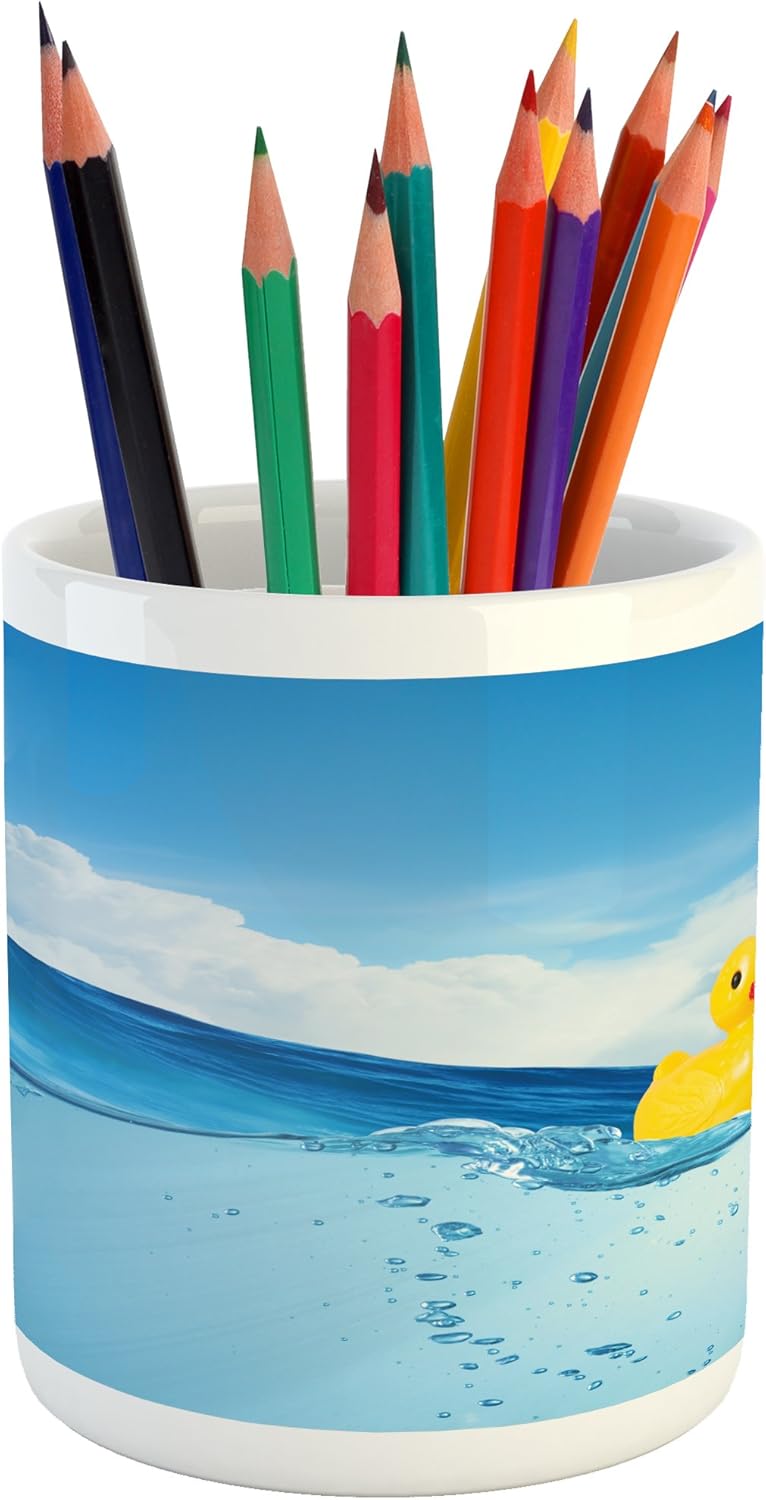 Amazon.com: Ambesonne Rubber Duck Pencil Pen Holder, Little Duckling ...
