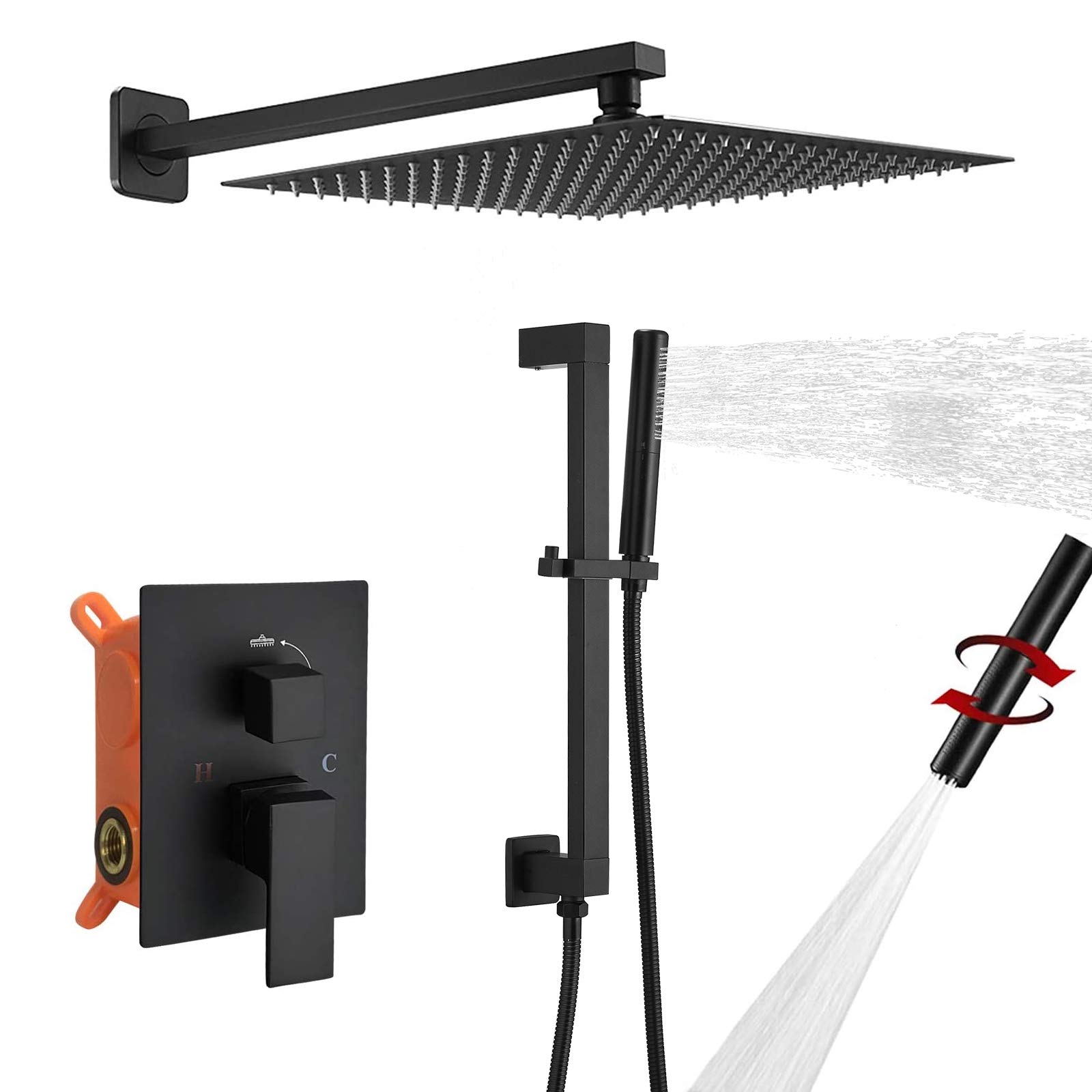 Buy BESy Shower System with Adjustable Angle Slide Bar, 12 Inch Rain ...