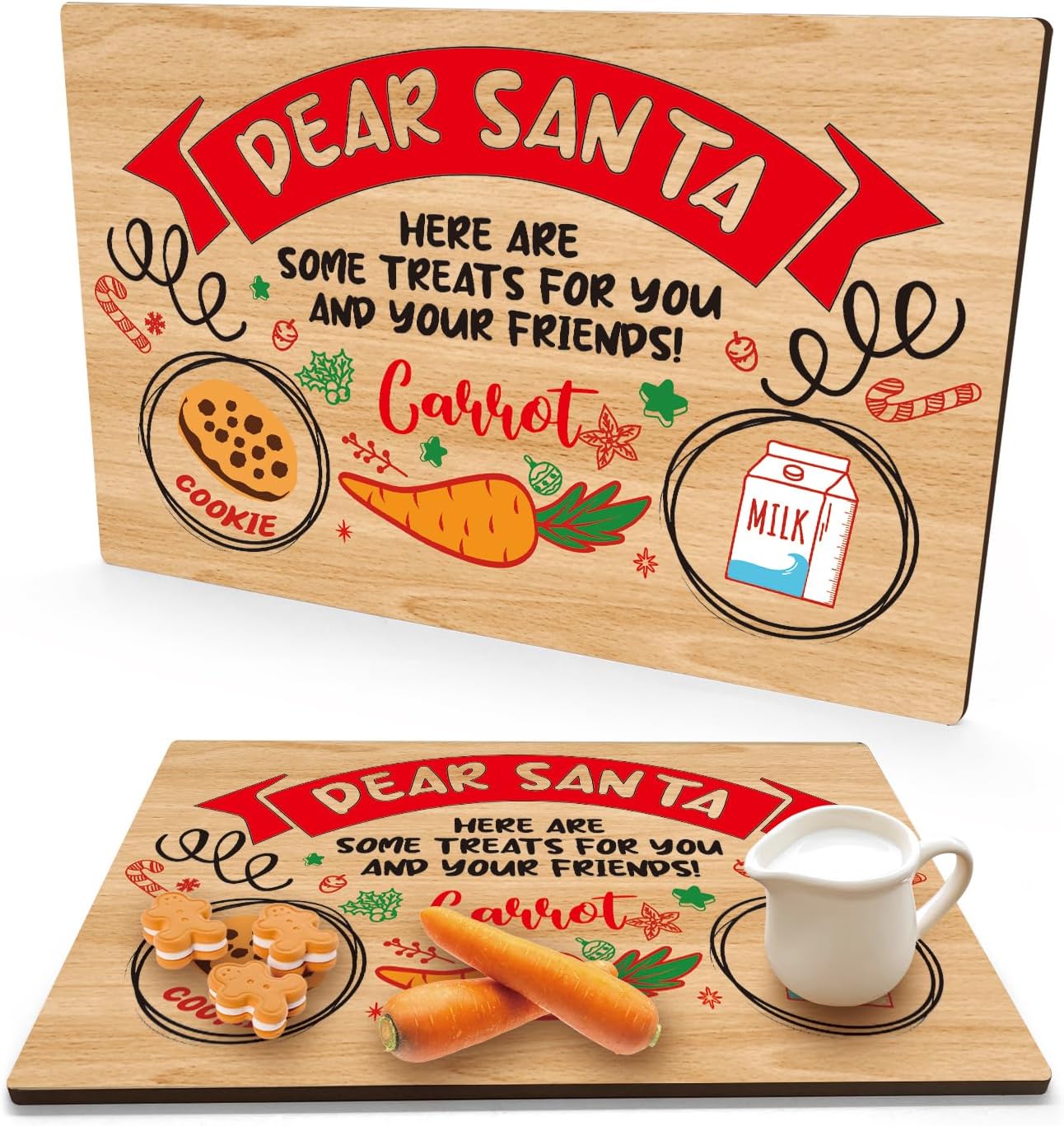 Amazon.com | Wooden Christmas Tray for Santa - Milk and Cookie Tray ...