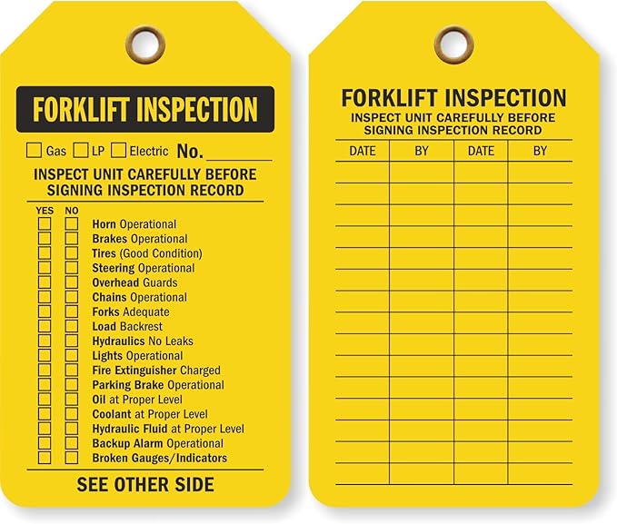 Amazon.com: SmartSign 2 Sided Forklift Inspection Tag | 3.375" x 5.875 ...