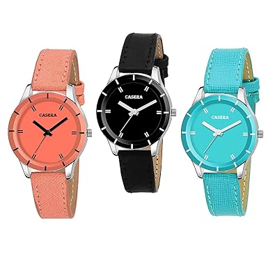 casera Analog Multi Color Leathers Strap Pack of 3 Combo Watch for ...