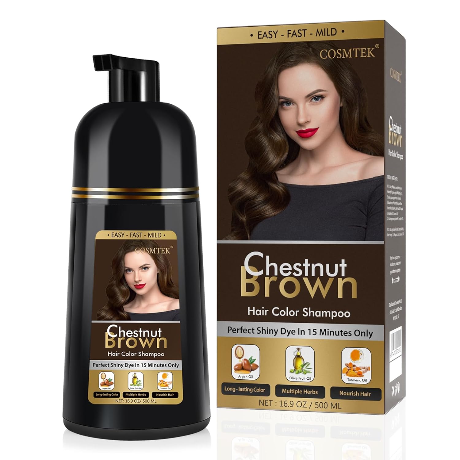 Amazon.com : COSMTEK Chestnut Brown Hair Dye Shampoo Permanent for Men ...