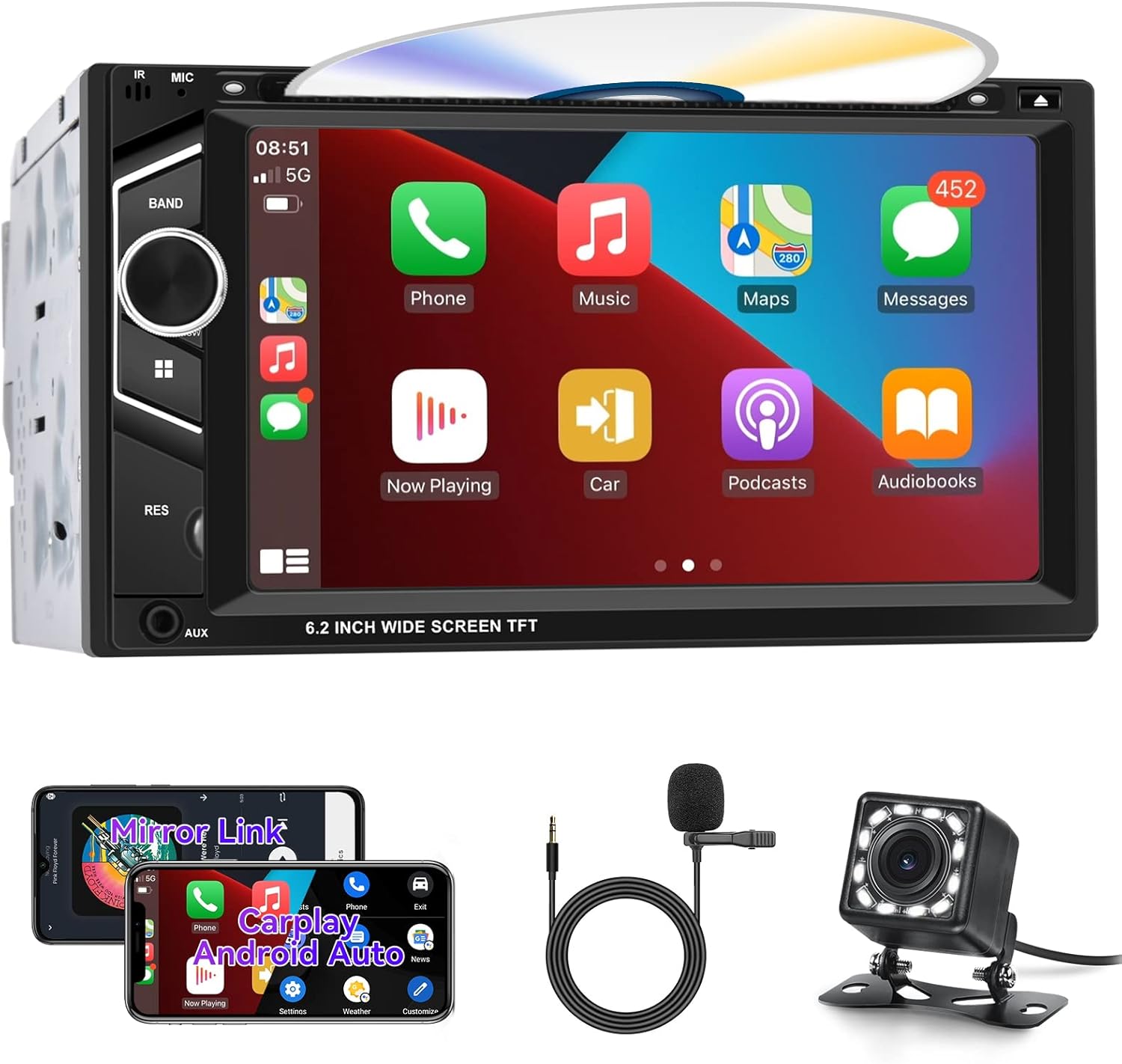 Autoradio 2 Din mit Carplay/Android Auto/Mirror Link, DVD/CD Player, 6 ...