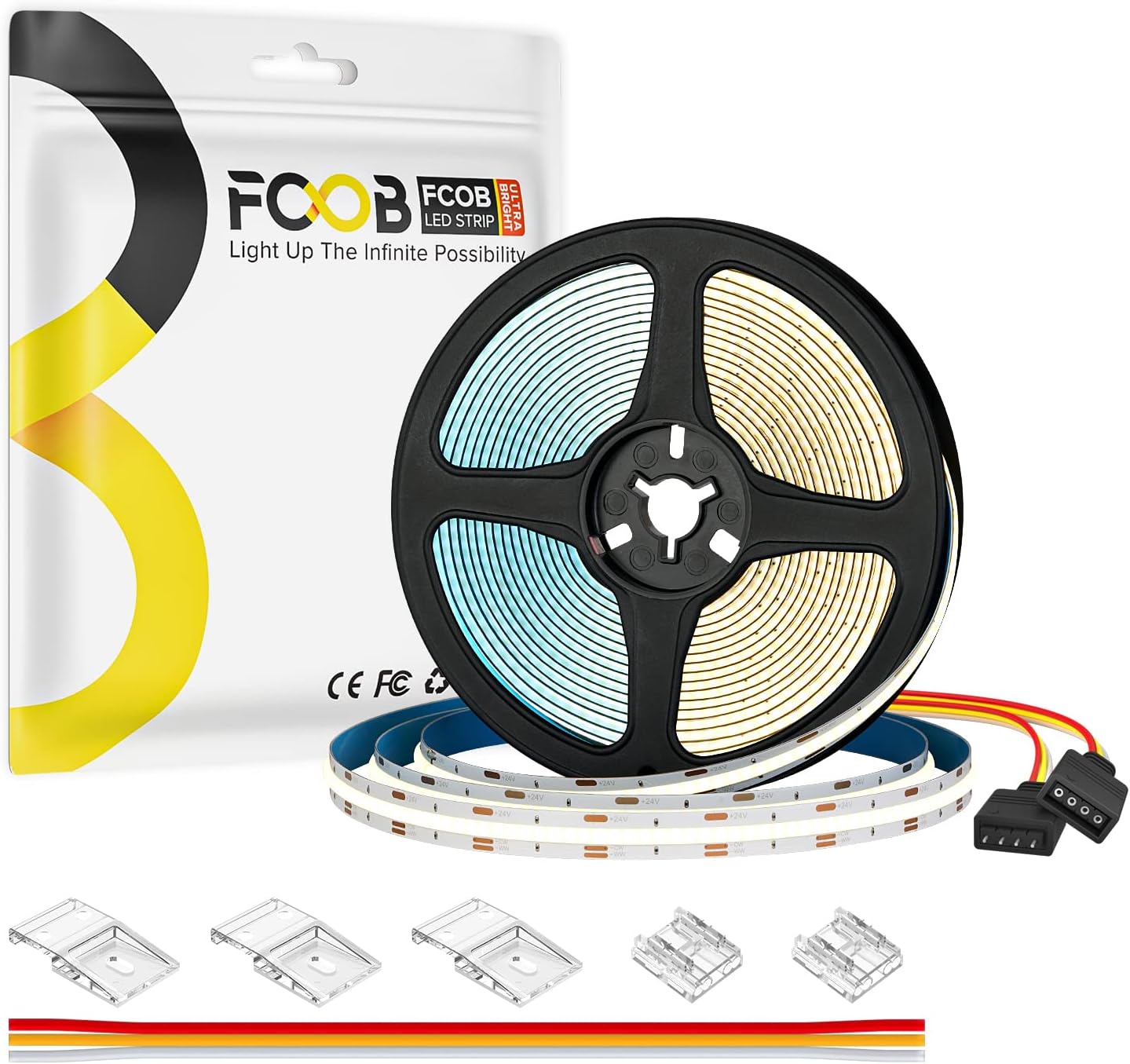 FCOB COB CCT LED Strip Light 16.4FT Tunable White 3000K-6000K 12V ...