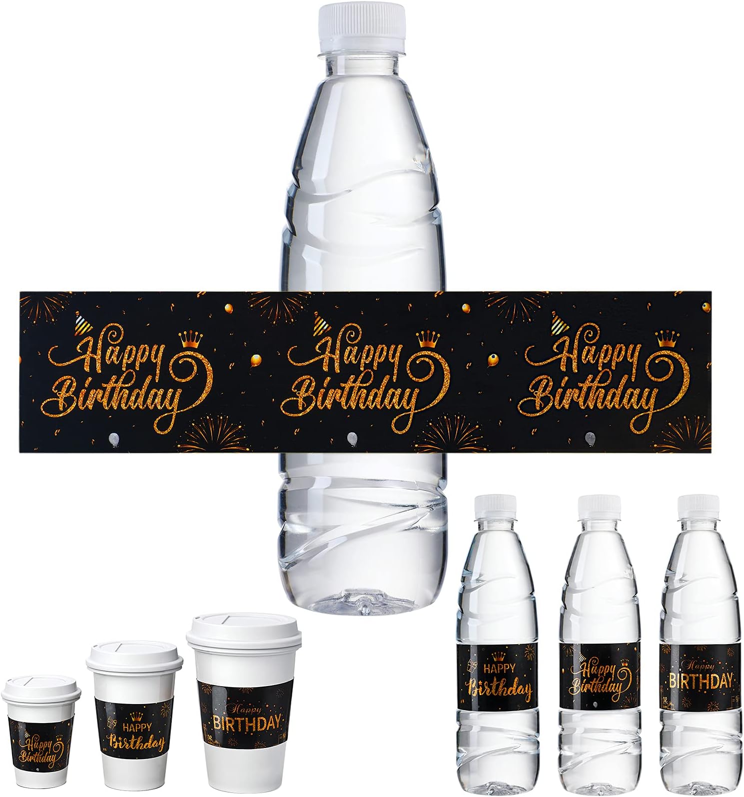 Amazon.com: Nezyo 30 Pieces Black and Gold Happy Birthday Party Water ...
