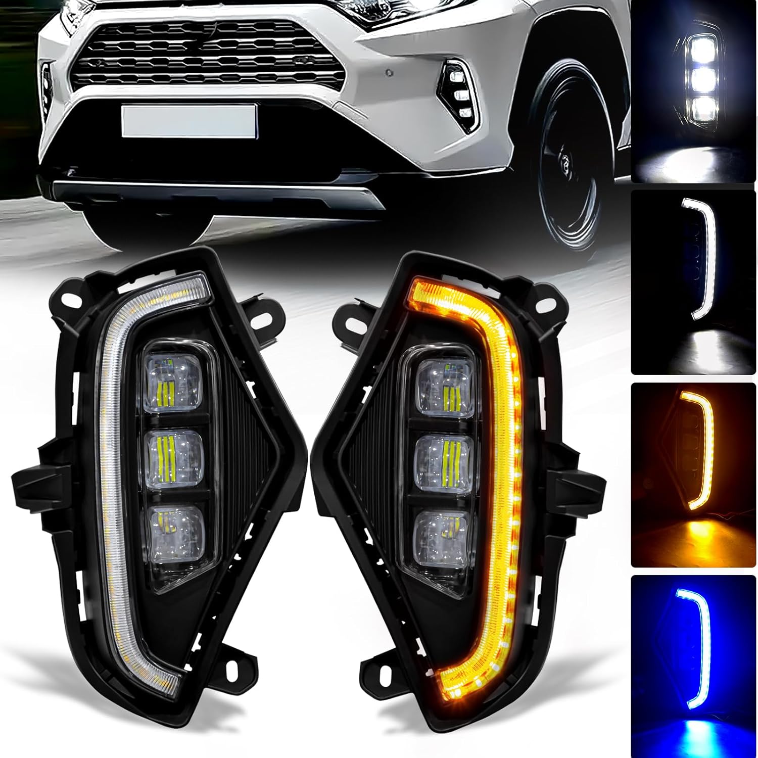 Amazon.com: OKSIWA LED Fog Lights with 3 Colors DRL for Toyota Rav4 ...