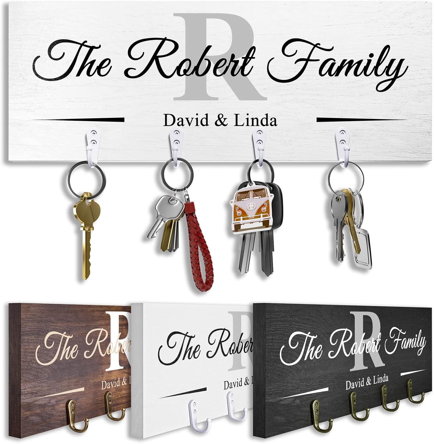 Amazon.com: Personalized Wood Key Hooks for Wall Decor, Housewarming ...