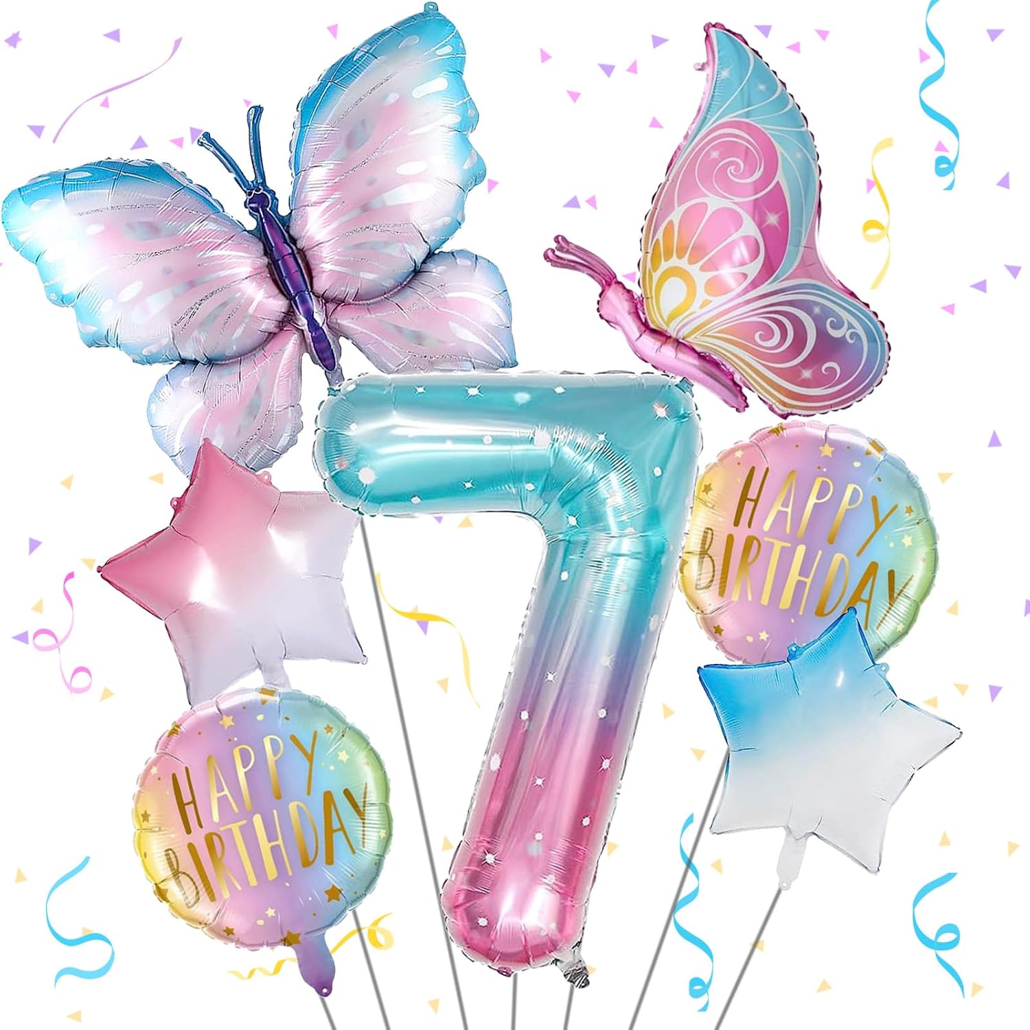 Butterfly Balloons 7th Birthday Decorations for Girls, Gradient Pink ...