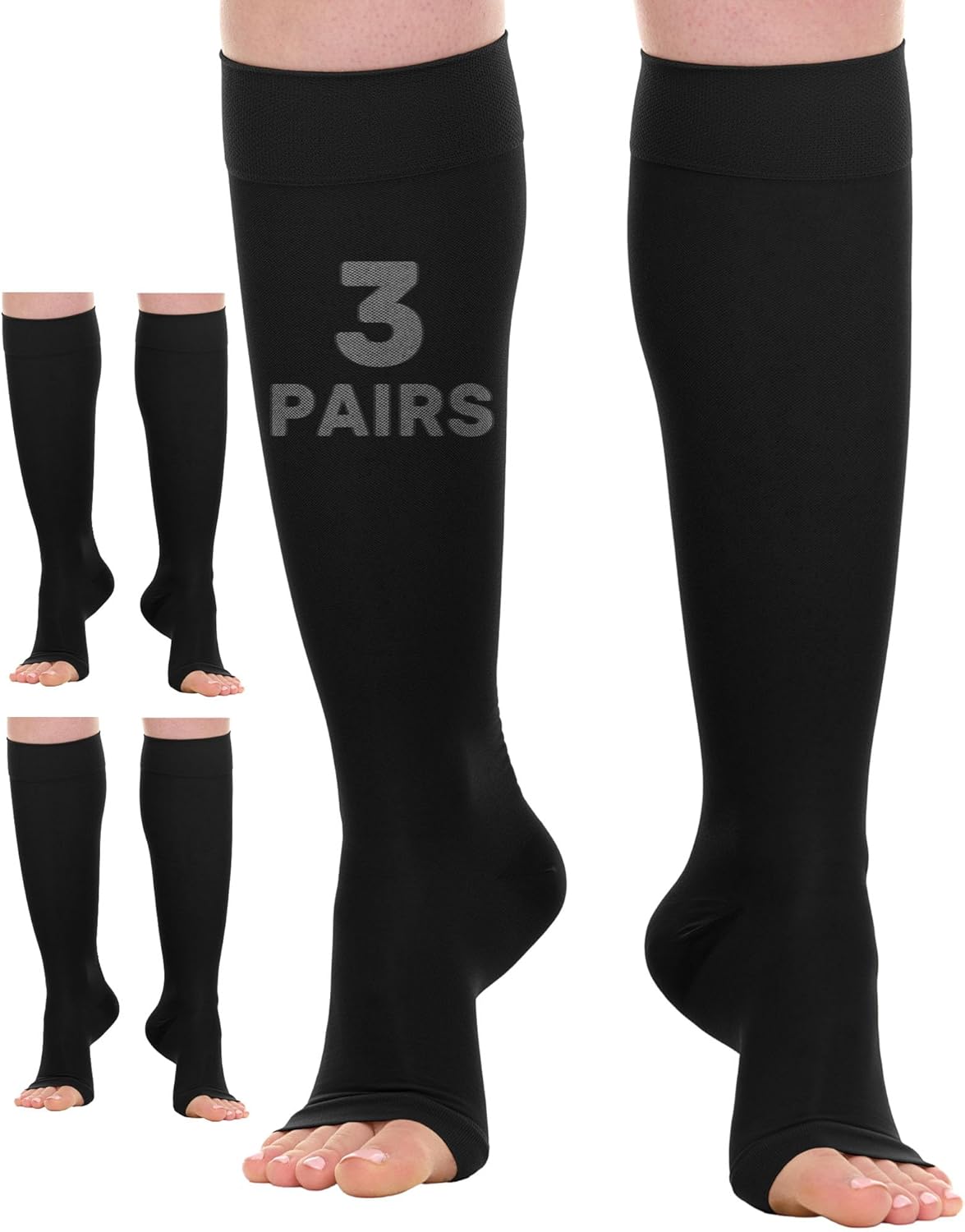 Amazon.com: (3 Pairs) Sheer Compression Socks for Women 15-20mmHg Open ...