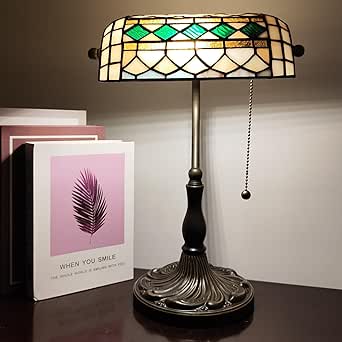 XPHMXP Small Tiffany Style Banker Table Lamp Small Stained Glass Piano ...