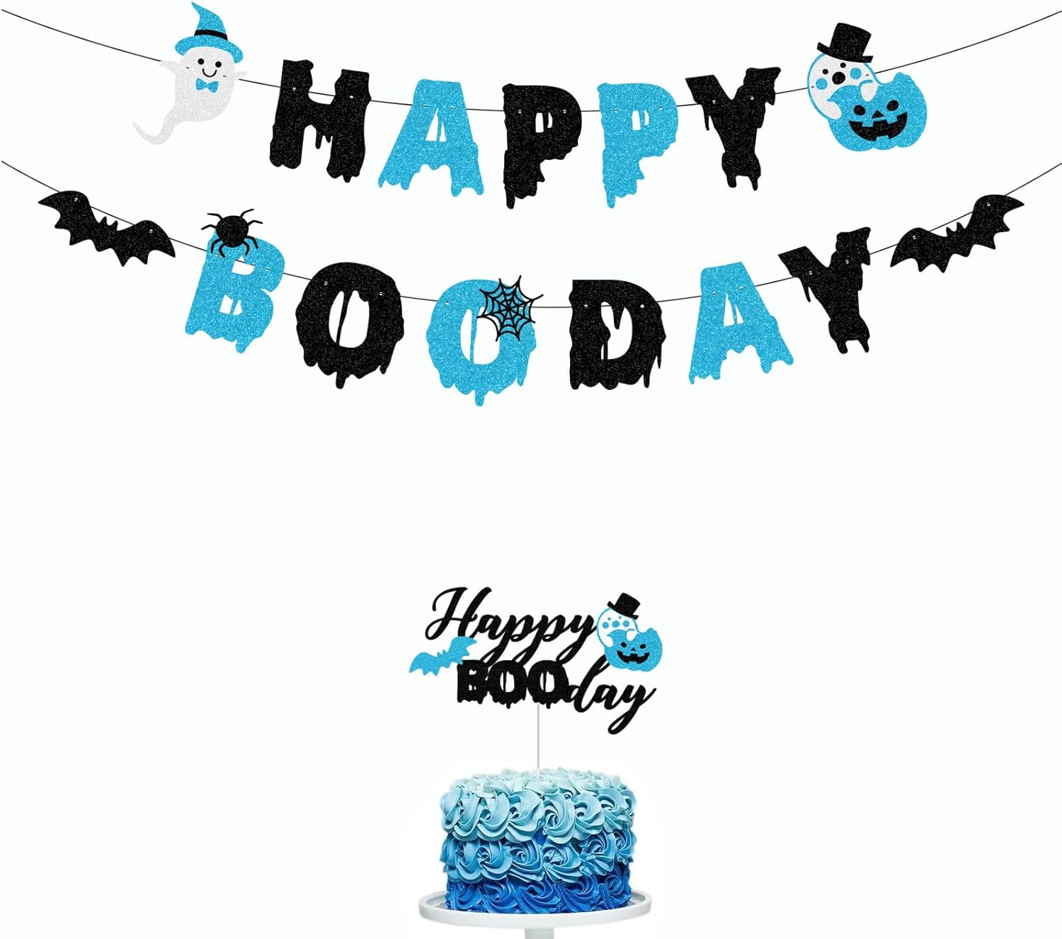 Amazon.com: Happy Boo Day Banner Happy Boo Day Cake Topper for Blue ...