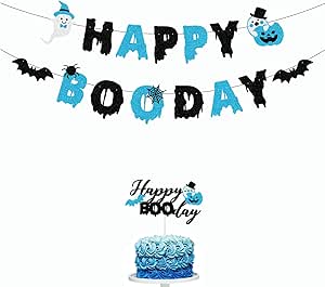 Amazon.com: Happy Boo Day Banner Happy Boo Day Cake Topper for Blue ...