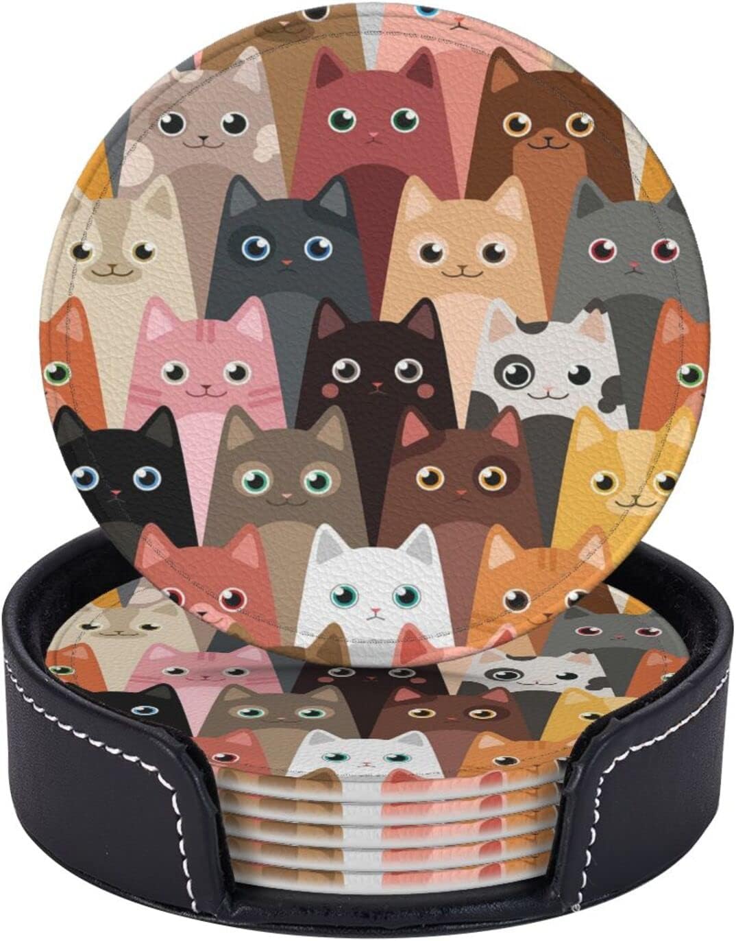 Amazon.com: MYMISOR Pack 6 Coasters Cat Ceramic Coaster with Cork Base ...