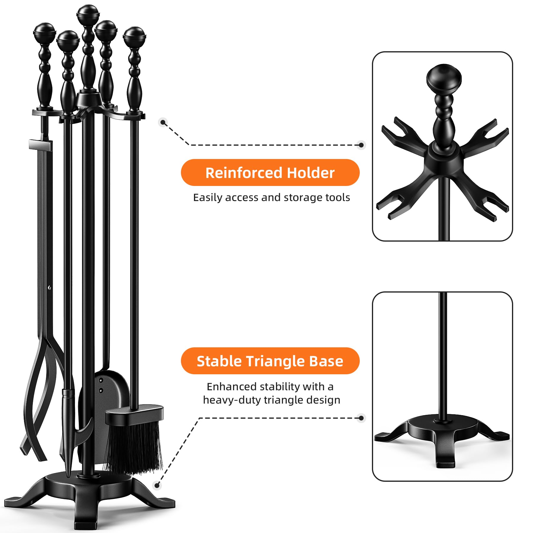 Fireplace Poker Set Evergreen 5 Piece Hand Forged Iron Fireplace Tool ...