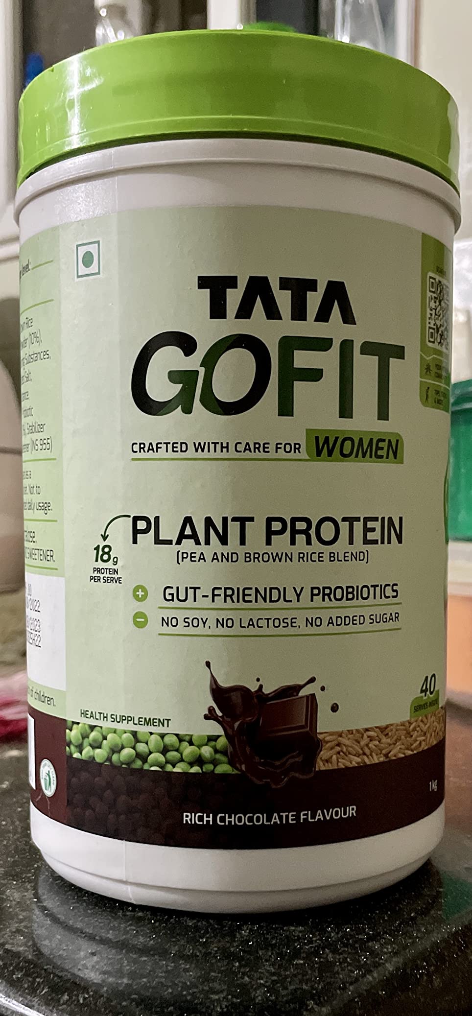 Tata GoFit Plant Protein Powder, Pea & Brown Rice Blend, 18g Protein ...