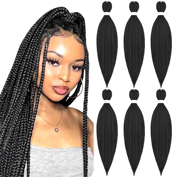 Buy 6 Packs Braid Yaki Pre-Stretched Braiding Hair Extension Easy Braid ...