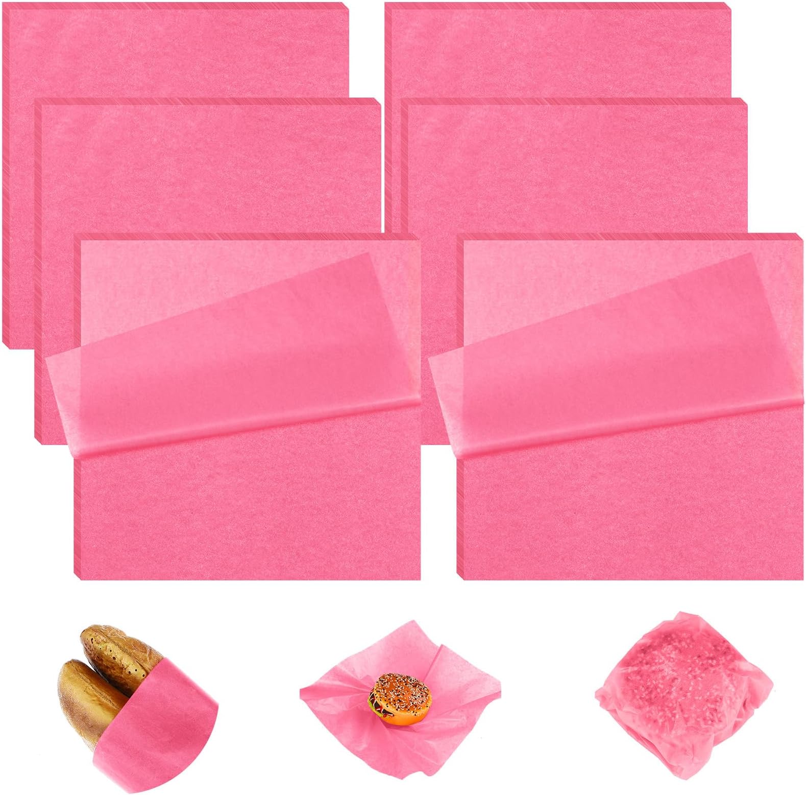 Amazon.com: Suiwen 200 Sheets Pink and White Striped Food Wrapping ...