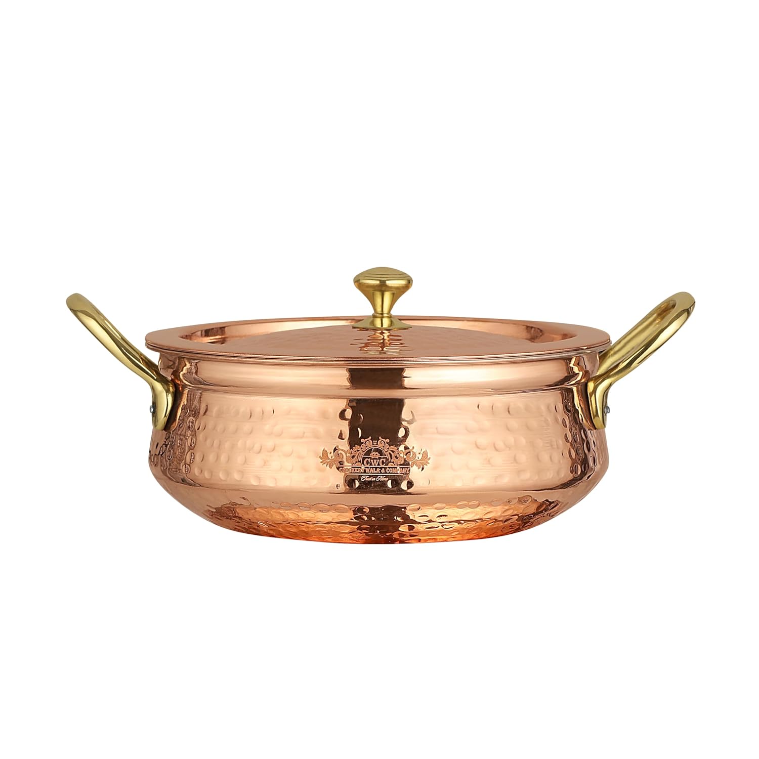 Buy Copper Handi with Lid, Hammered Design, Brass Handles, Traditional ...