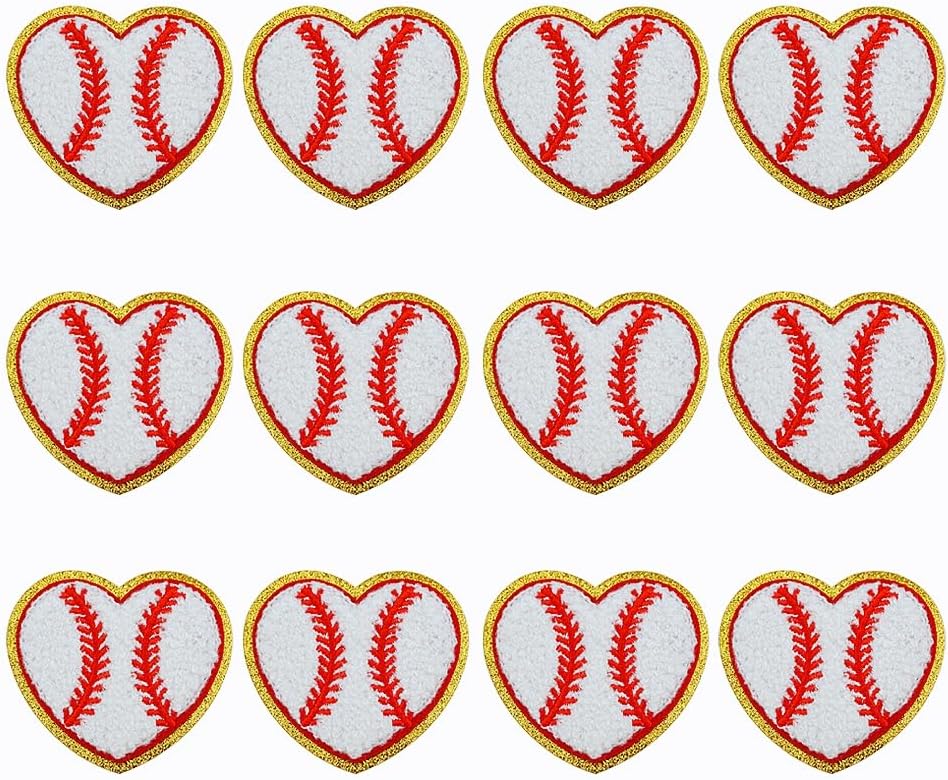 Amazon.com: SaktopDeco 12 PCS Baseball Heart Patch Gold Edges Chenille ...