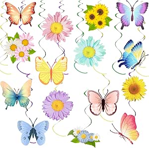 Amazon.com: 36 Pcs Flowers Butterfly Hanging Swirl Decorations，Spring ...