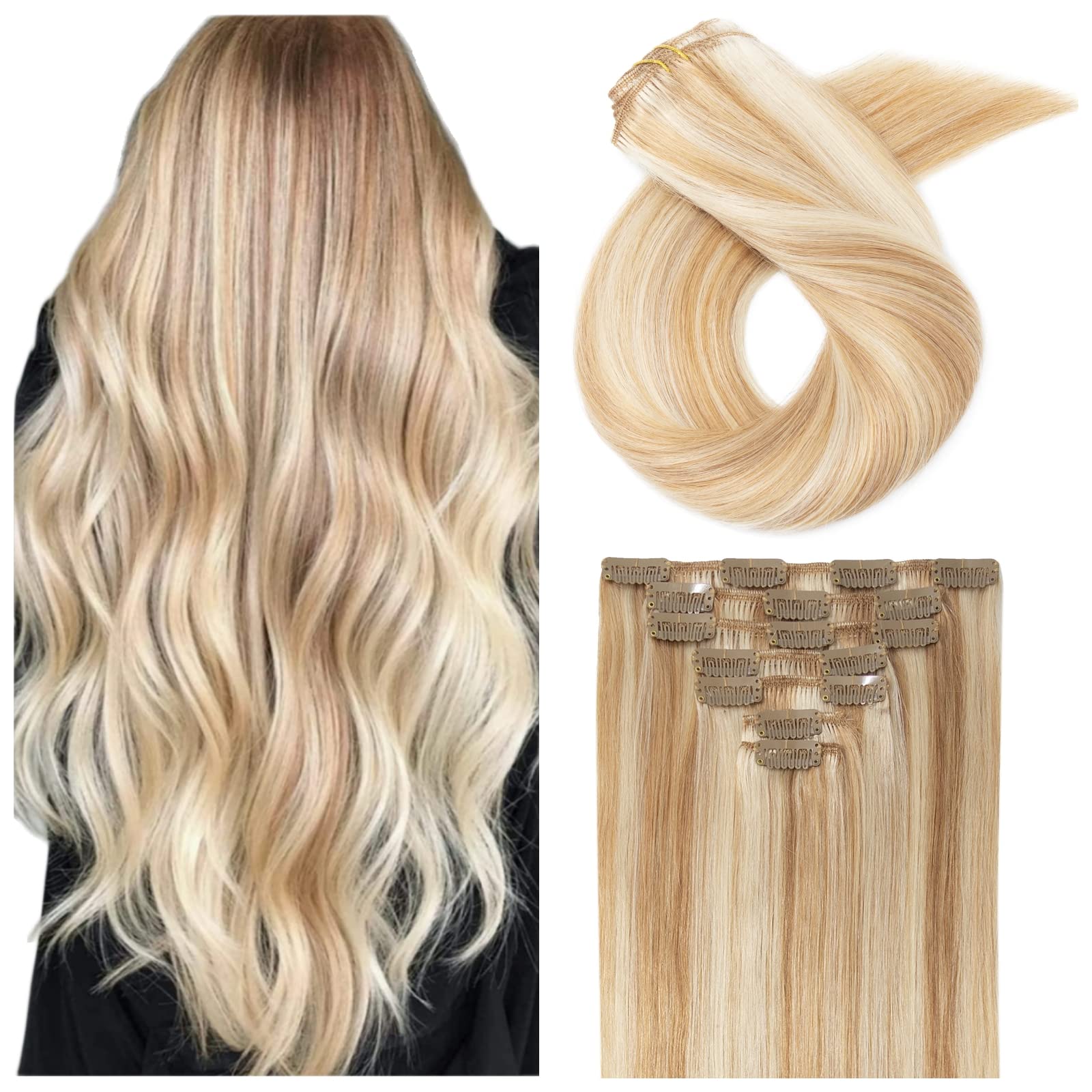 Charites Clip in Hair Extensions Real Human Hair 14 Inch 130g 7pcs ...