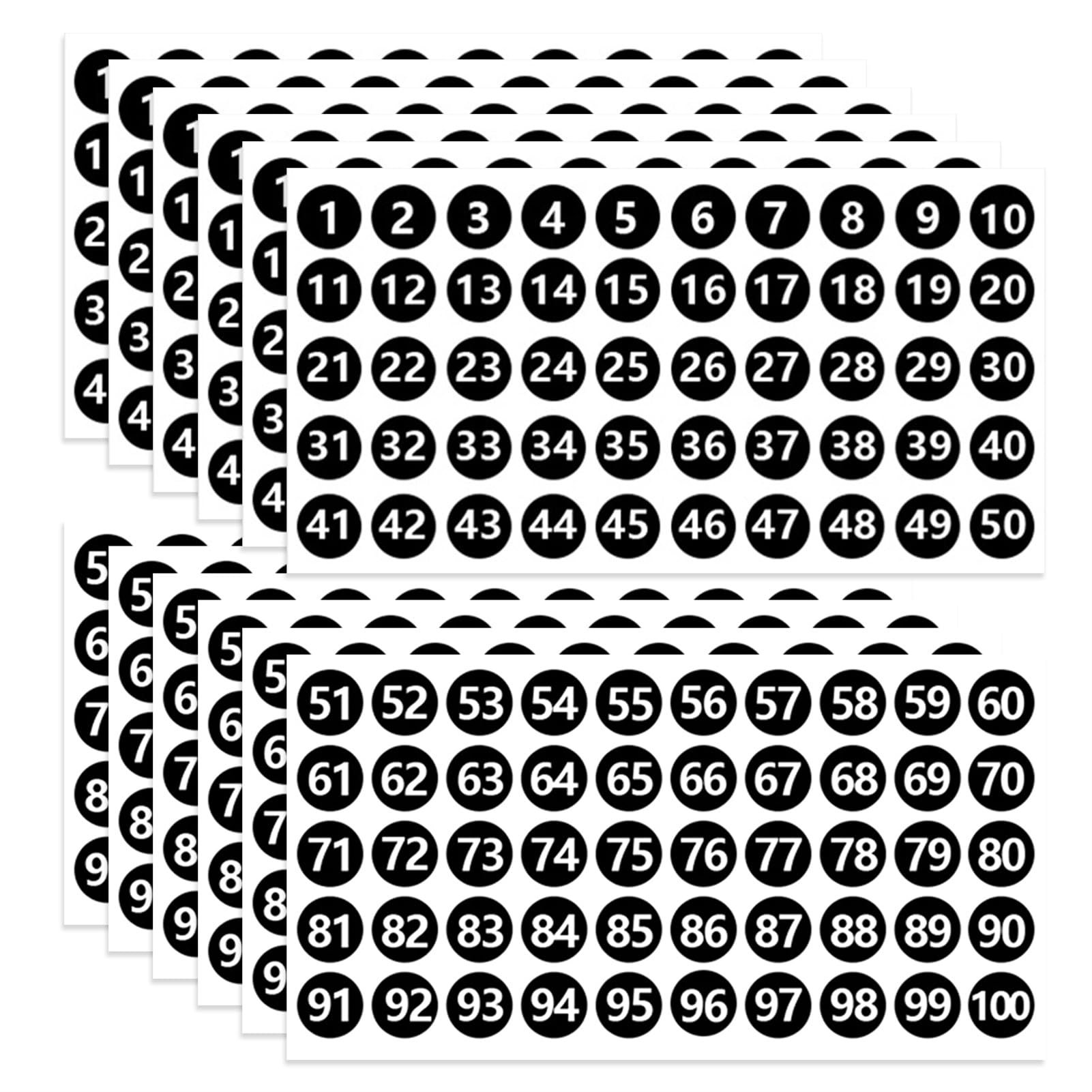 Number Stickers, 12 Sheets 1 to 100 Consecutive Numbers Sticker 2.5cm ...