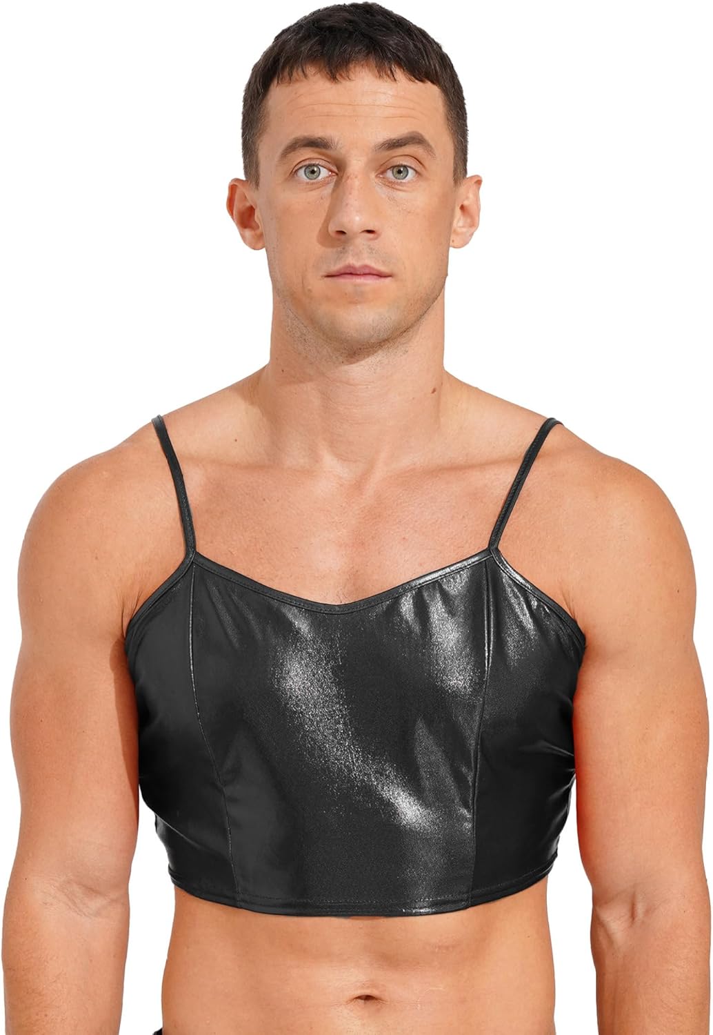 Lorilida Men's Sissy Metallic Shiny Camisole Muscle Half Tops Tank Vest ...