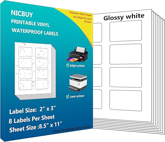 Amazon.com : 2x3 inch Bottle Labels Printable Glossy White Waterproof ...