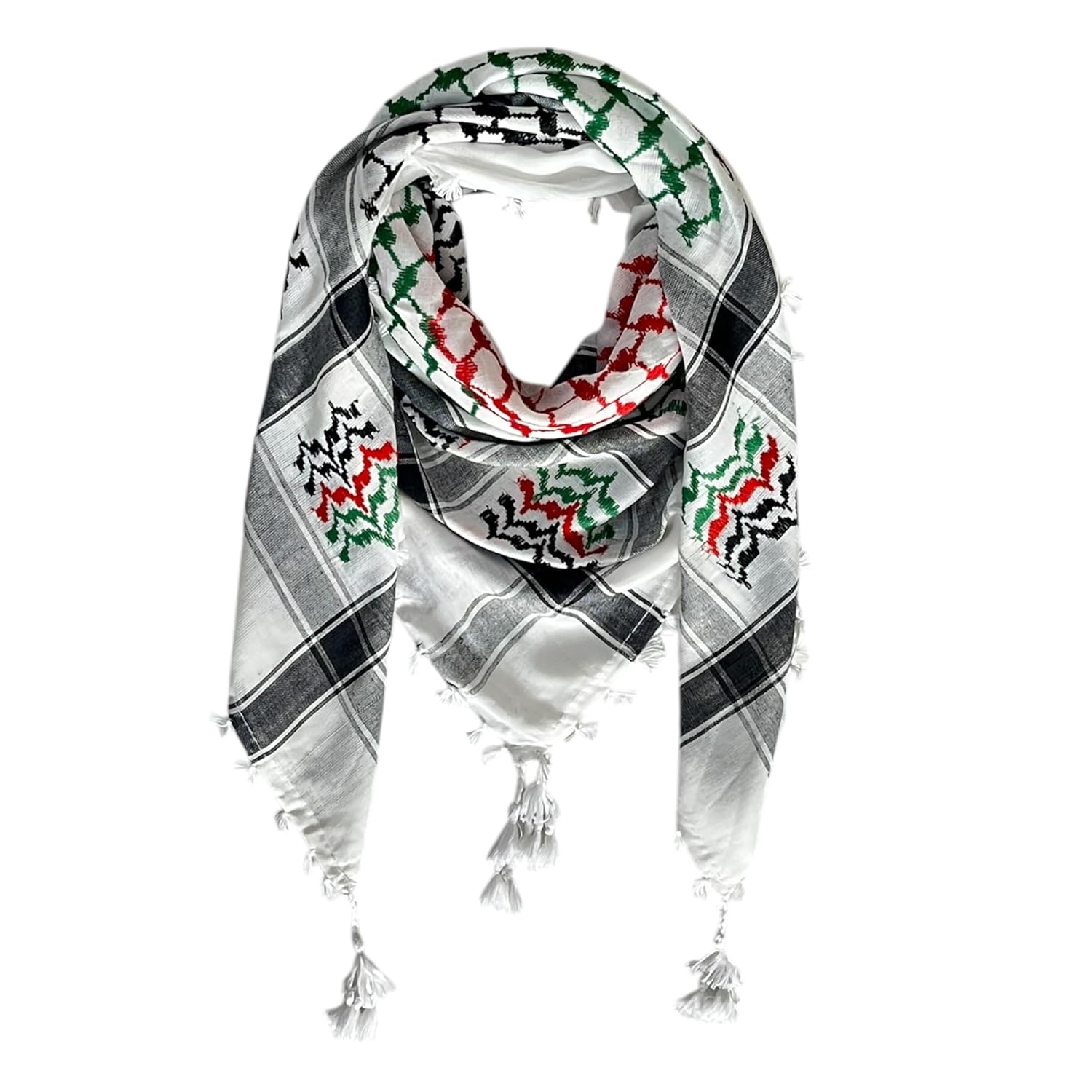 Buy Palestine Keffiyeh Arafat Scarf, White and Grey with Embroidered ...
