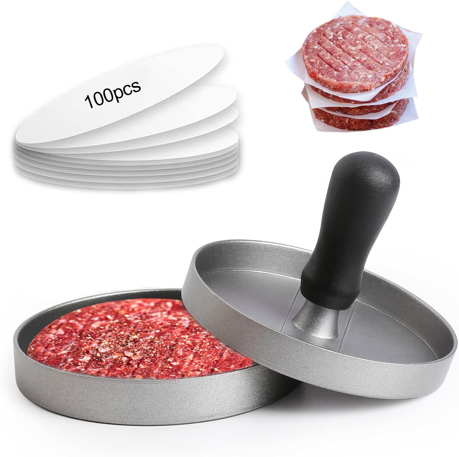 Burger Press Machine with 100 Wax Papers, Food Grade Stainless Steel ...