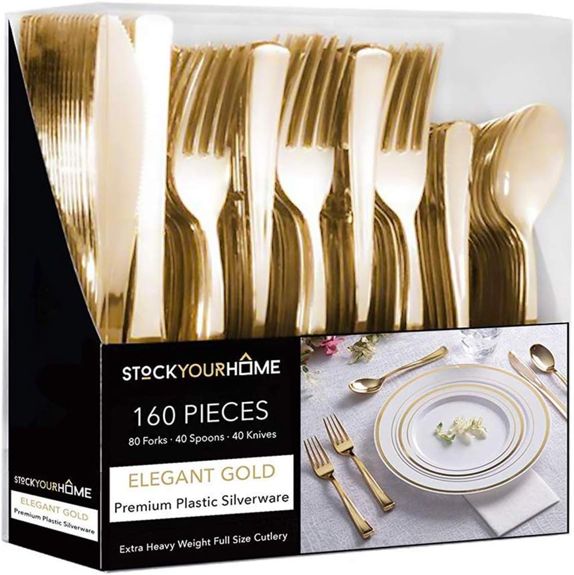 Amazon.com: Gold Plastic Silverware Set (160 Bulk Pack) Disposable ...