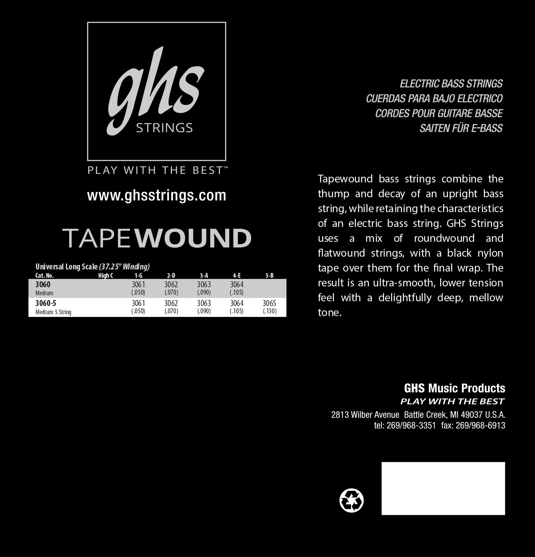 Snapklik.com : GHS Strings, Bass Strings, Black Tape Wound Bass 5 ...