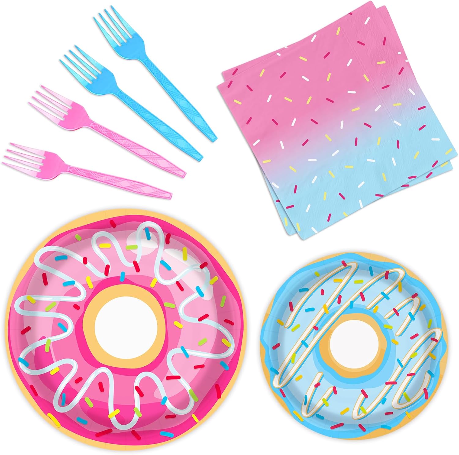 Amazon.com: 96 Pcs Donut Plates & Napkins - Birthday Party Decorations ...