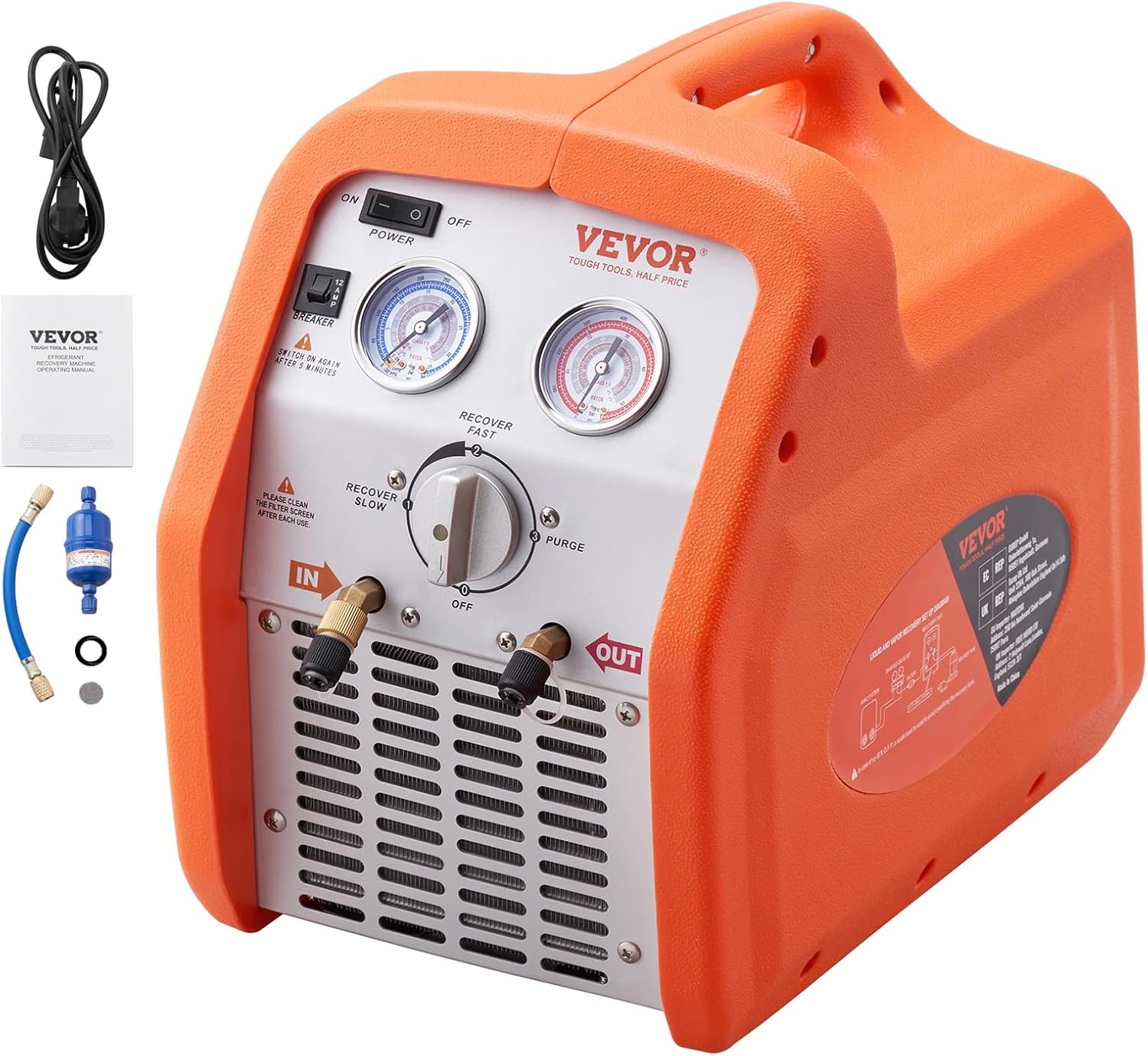 Amazon.com: VEVOR Portable 3/4 HP Refrigerant Recovery Machine, AC ...