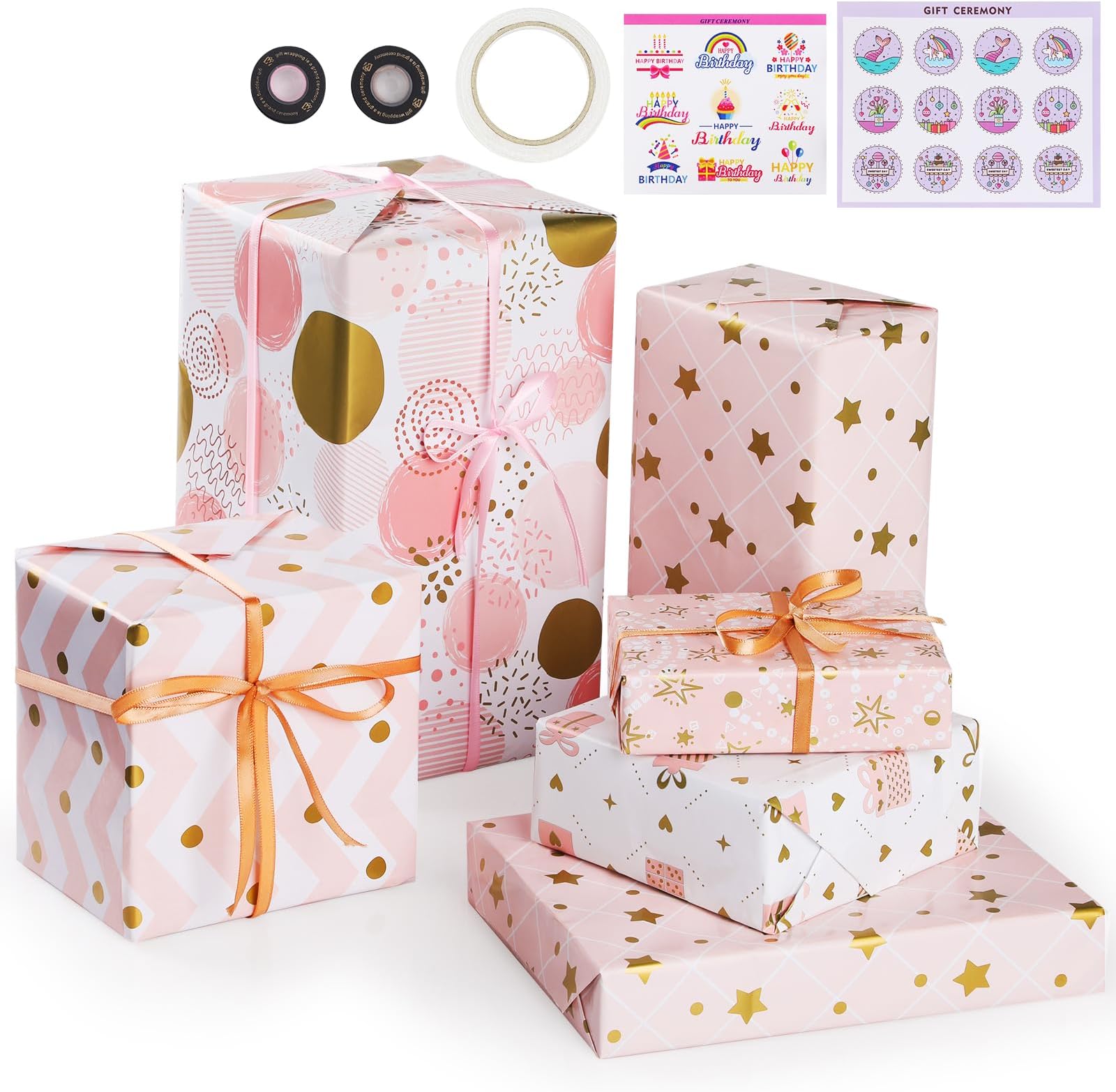 Bigqin 6 Sheets Pink Gift Wrapping Paper Set 70 * 50cm Recycled Gift ...