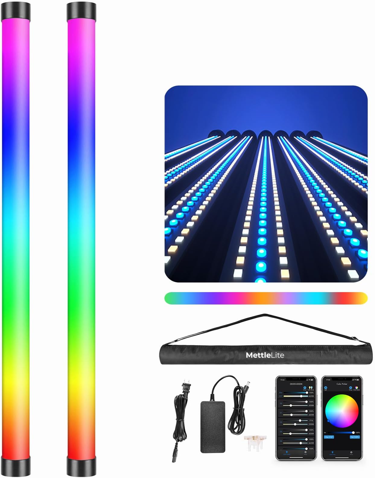 Amazon.com : Mettlelite 2 Pack TLX2 Light Kit RGB Tube Light LED Full ...