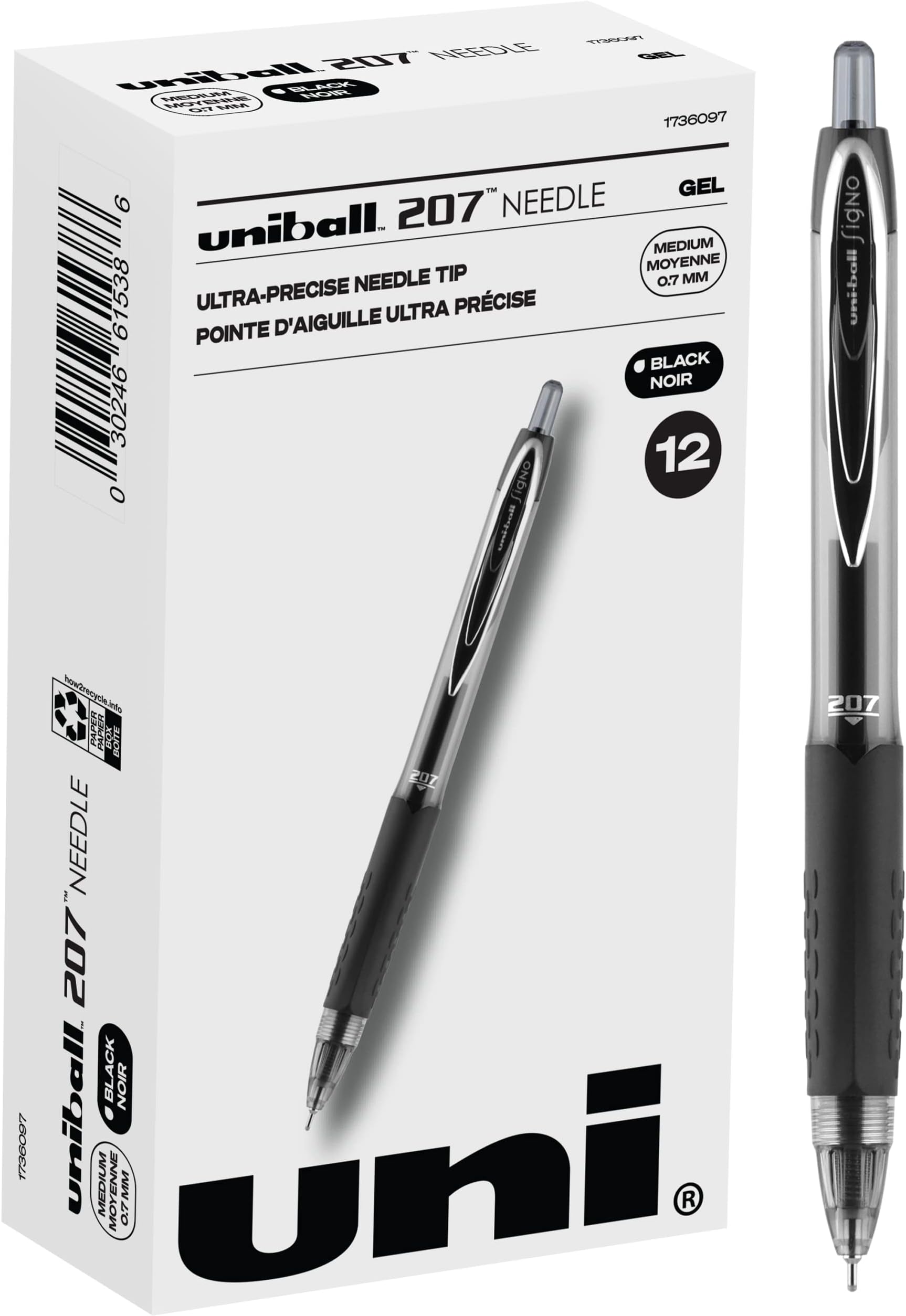 uni-ball 207 Rollerball Gel, Gel NEEDLE POINT Retractable Roller Ball ...