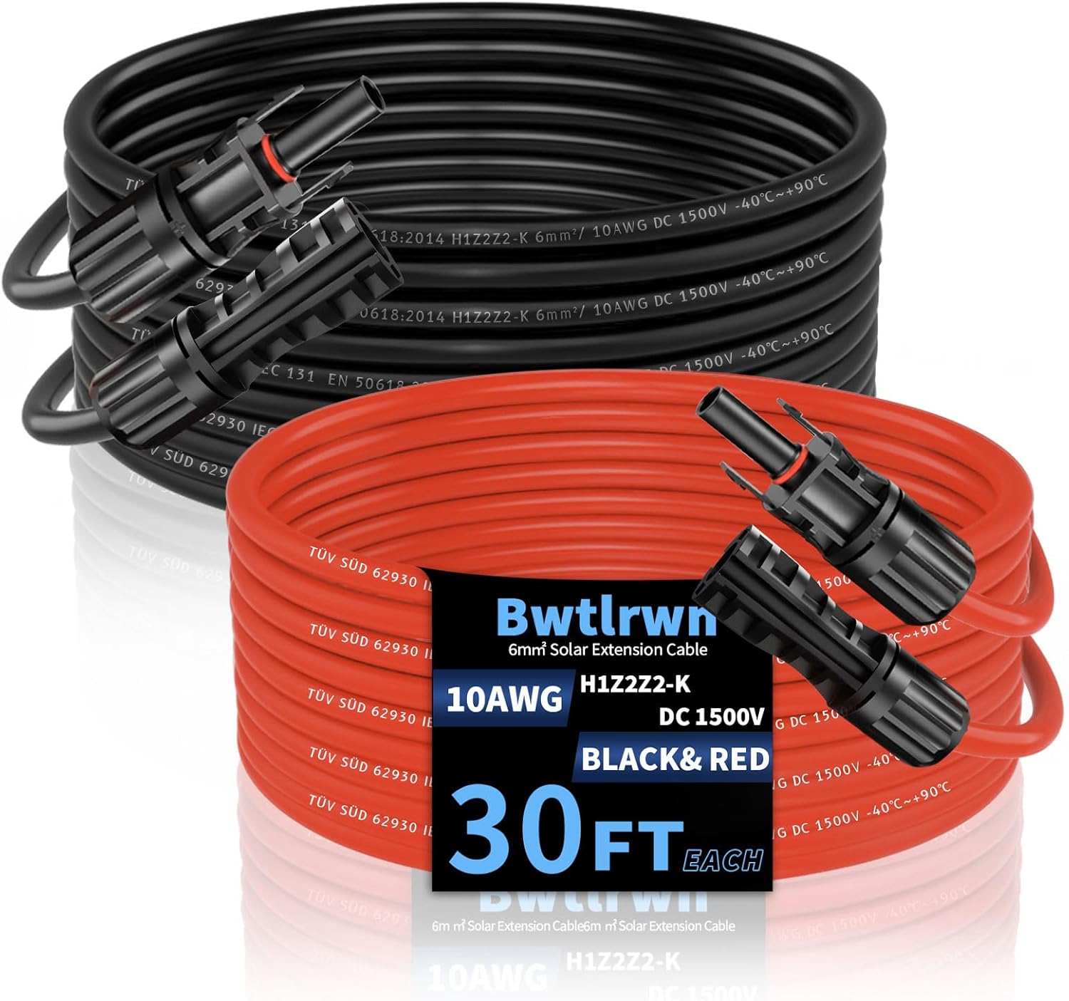Amazon.com: Bwtlrwn 2x30 FT Solar Panel Extension Cable, 10AWG Solar ...