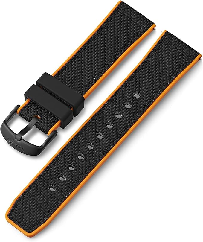 Timex 22mm Silicone Quick-Release Strap – Black & Orange Accents with ...