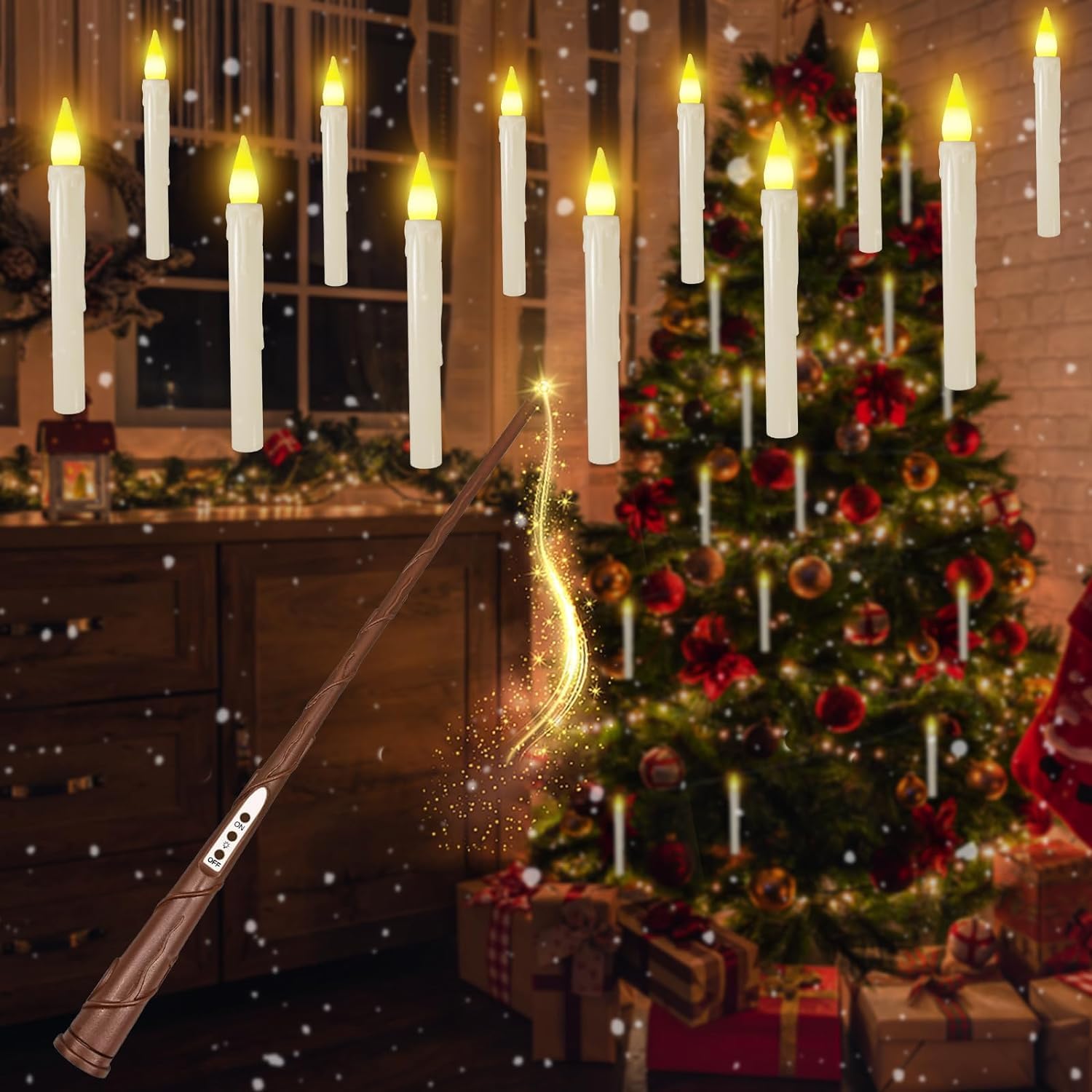 Christmas Decorations, Floating Candles with Wand, 12PCs Magic Hanging ...