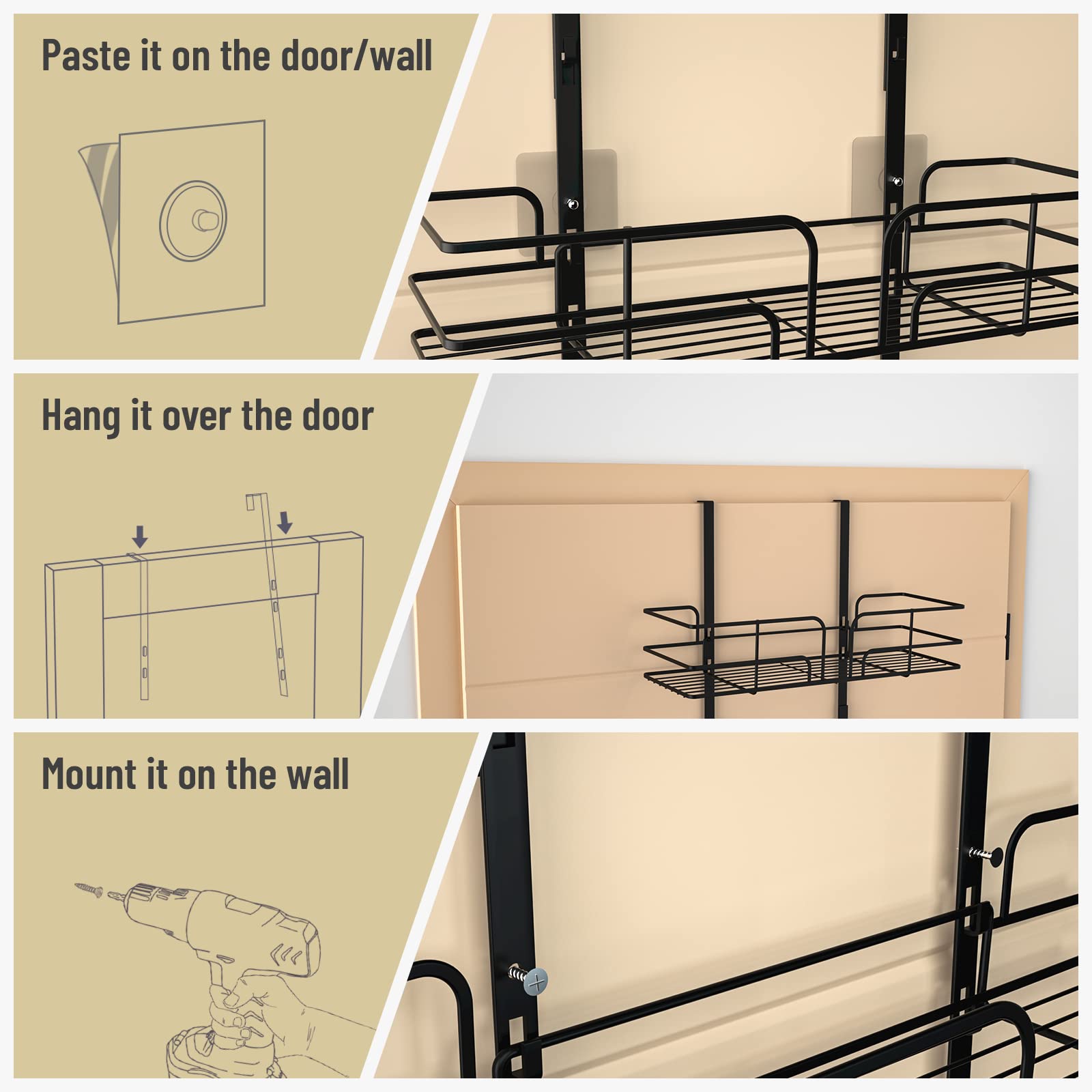 OMNINOVA Over The Door Pantry Organizer, Heavy-Duty Metal Pantry Door ...