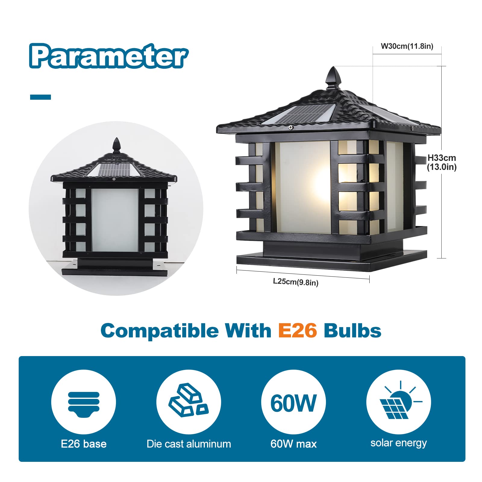 LED Solar Column Lights IP65 Waterproof Solar Outdoor Post Lights ...