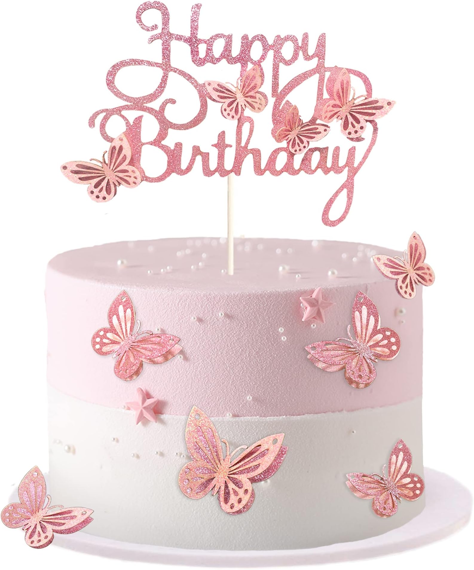 Birthday Cake Toppers,38-Pieces Butterfly Cake Decorations With Happy ...