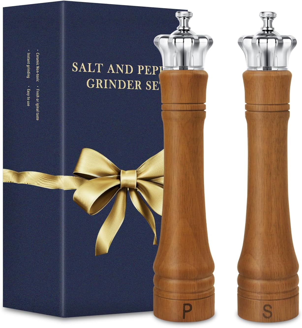 Amazon.com: 2 Pack-10 Inch Wood Salt and Pepper Grinder Set, Salt and ...