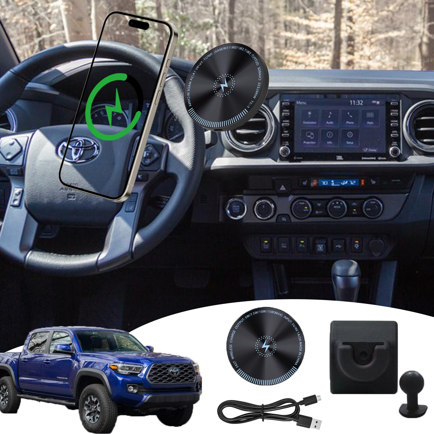 Amazon.com: wincar for Toyota Camry Phone Mount Magnetic 15W Fast ...
