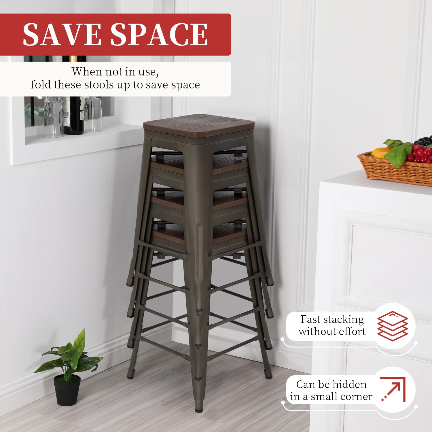 Snapklik.com : FDW Metal Bar Stools Set Of 4 Counter Height Bar Stools ...