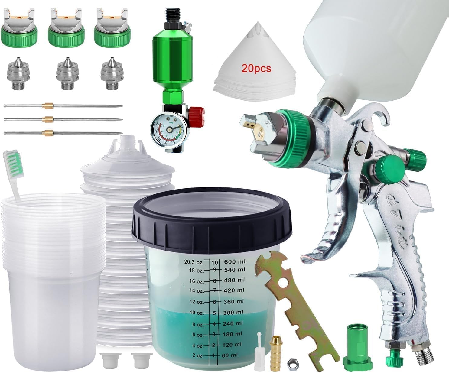 HVLP Spray Gun with 10Pcs 600ML Mixing Cups,Paint Spray Gun with 1.4/1. ...